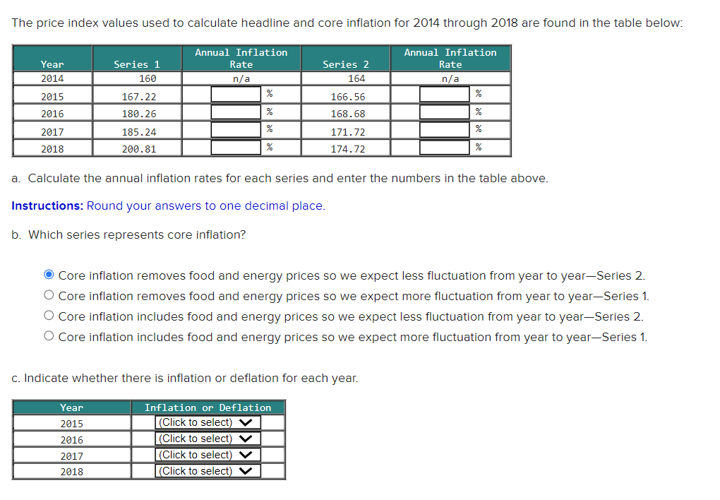 Solved The price index values used to calculate headline and | Chegg.com