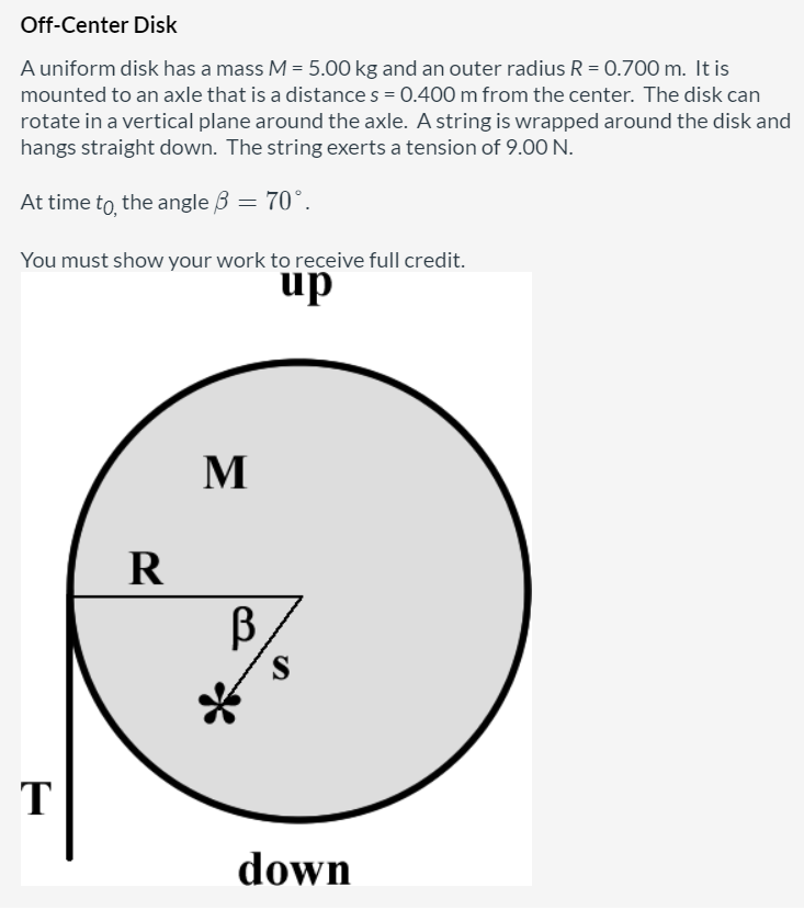 Solved Off-Center Disk A uniform disk has a mass M = 5.00 kg | Chegg.com