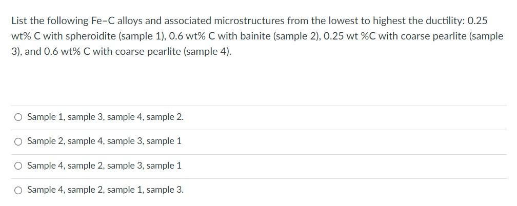 Solved List the following Fe-C alloys and associated | Chegg.com