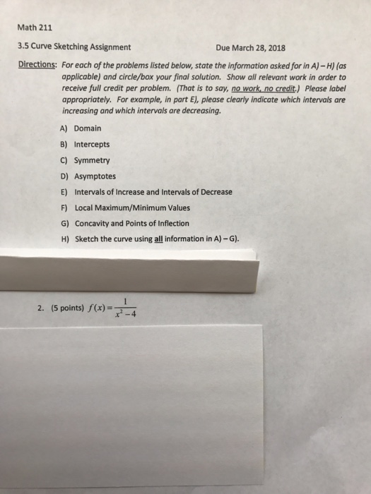 Solved Math 211 3.5 Curve Sketching Assignment Directions: | Chegg.com