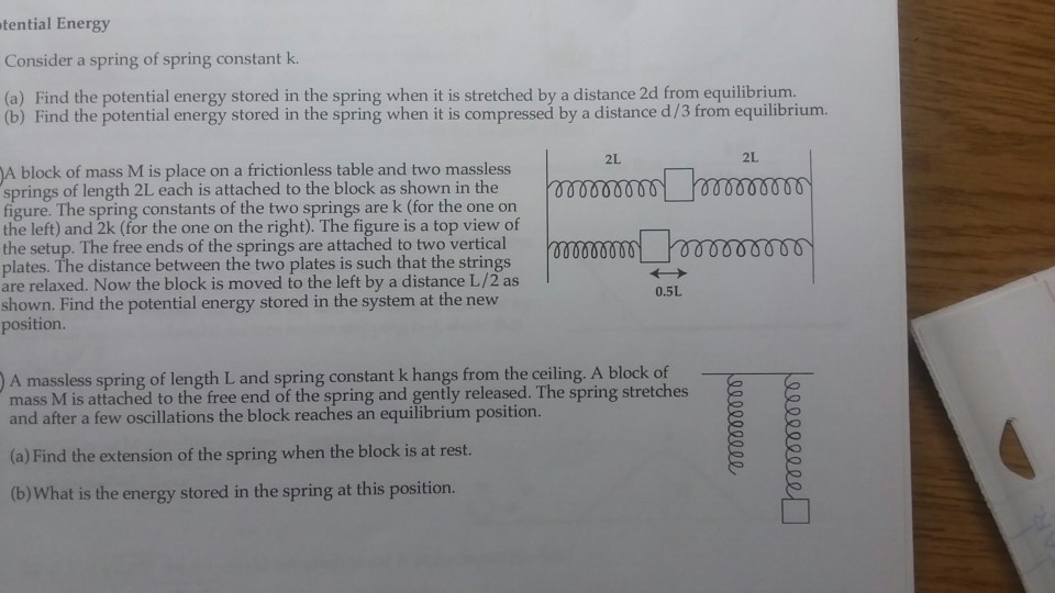Solved tential Energy Consider a spring of spring constant | Chegg.com