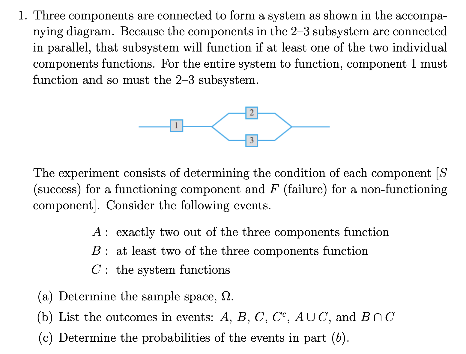 Solved Three components are connected to form a system as | Chegg.com