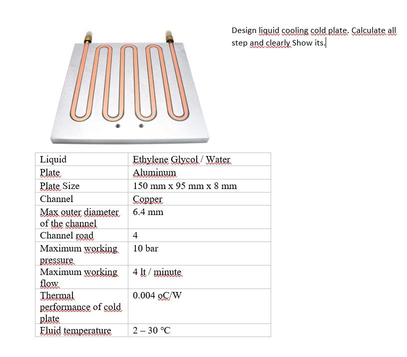 WA Design liquid cooling cold plate. Calculate all | Chegg.com