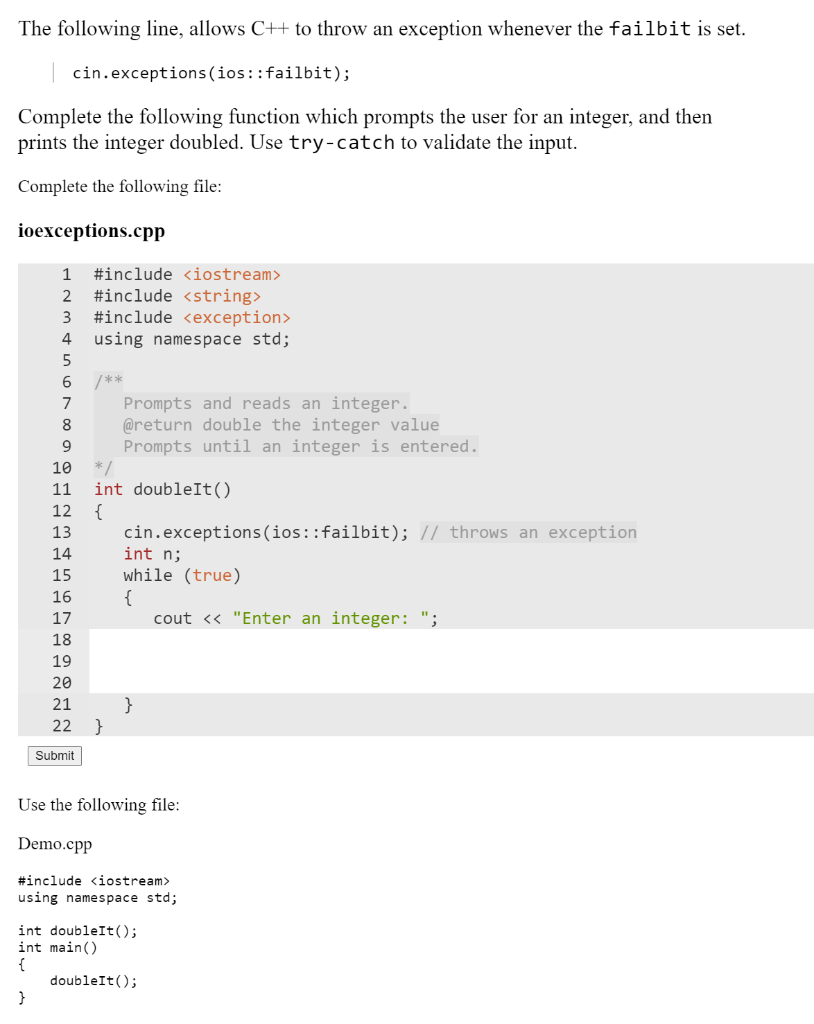 The following line, allows C++ to throw an exception | Chegg.com