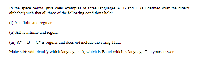 Solved In the space below, give clear examples of three | Chegg.com