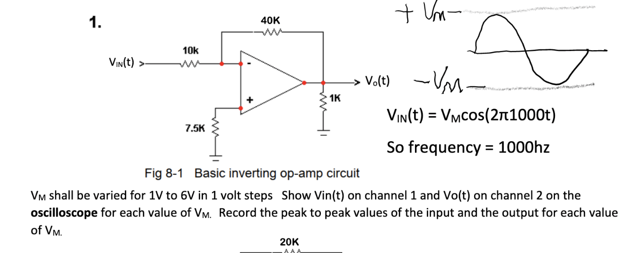 Solved + Vn- 1. 40K 10k a + 1K = 7.5K Vin(t) > Volt) -VM | Chegg.com