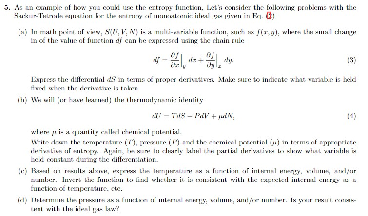 Solved 5. As an example of how you could use the entropy | Chegg.com
