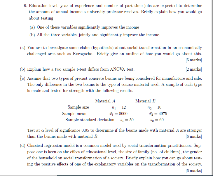 6. Education level, year of experience and number of | Chegg.com