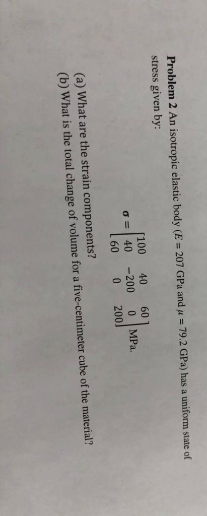 Solved Problem 2 An isotropic elastic body (E stress given | Chegg.com