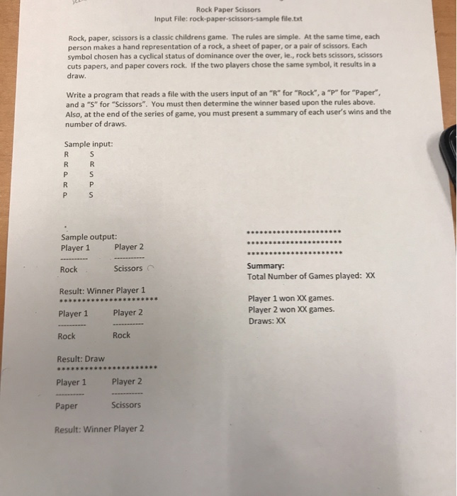 Solved Rock Paper Scissors Input File: | Chegg.com