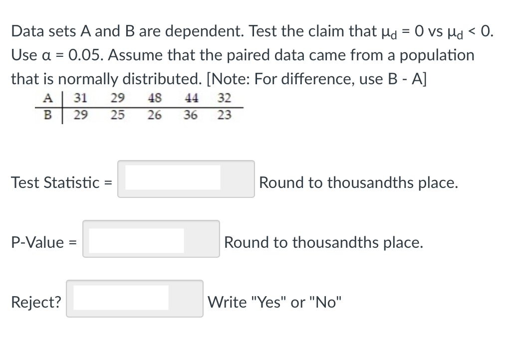 Data sets \\( A \\) and \\( B \\) are dependent. Test | Chegg.com