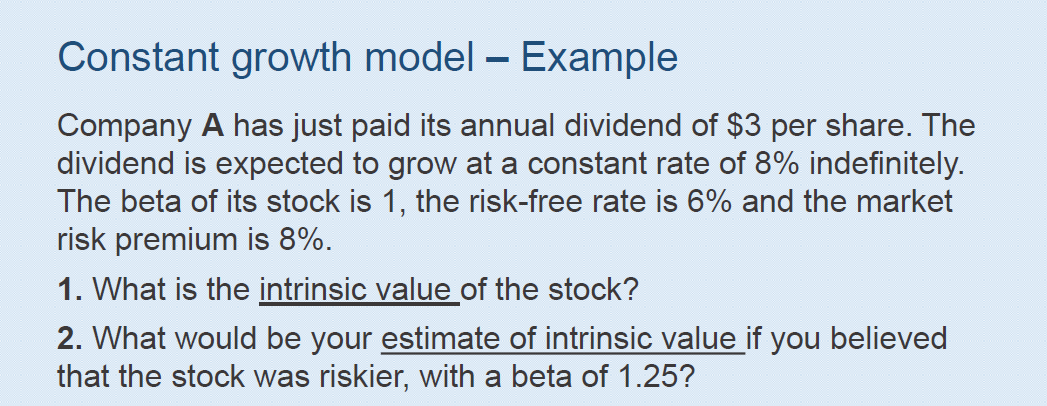 Solved Constant growth model - Example Company A has just | Chegg.com