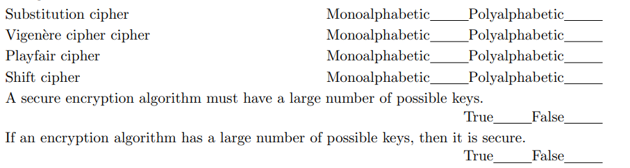 Solved Substitution cipher Monoalphabetic Polyalphabetic | Chegg.com