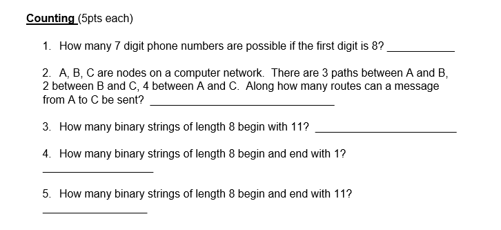 Solved Counting (5pts each) 1. How many 7 digit phone | Chegg.com Solved Counting (5pts each) 1. How many 7 digit phone | Chegg.com