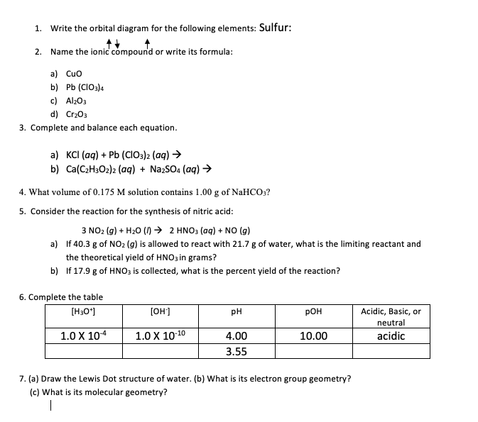 Solved 1. Write the orbital diagram for the following | Chegg.com