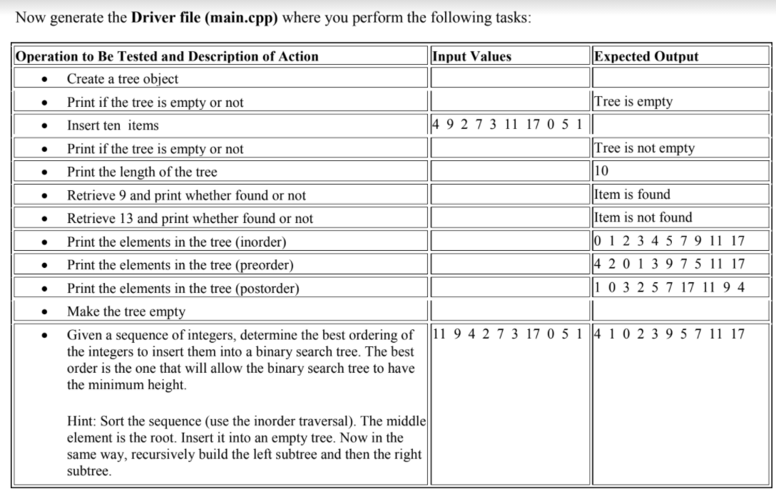 Solved Now generate the Driver file (main.cpp) where you | Chegg.com