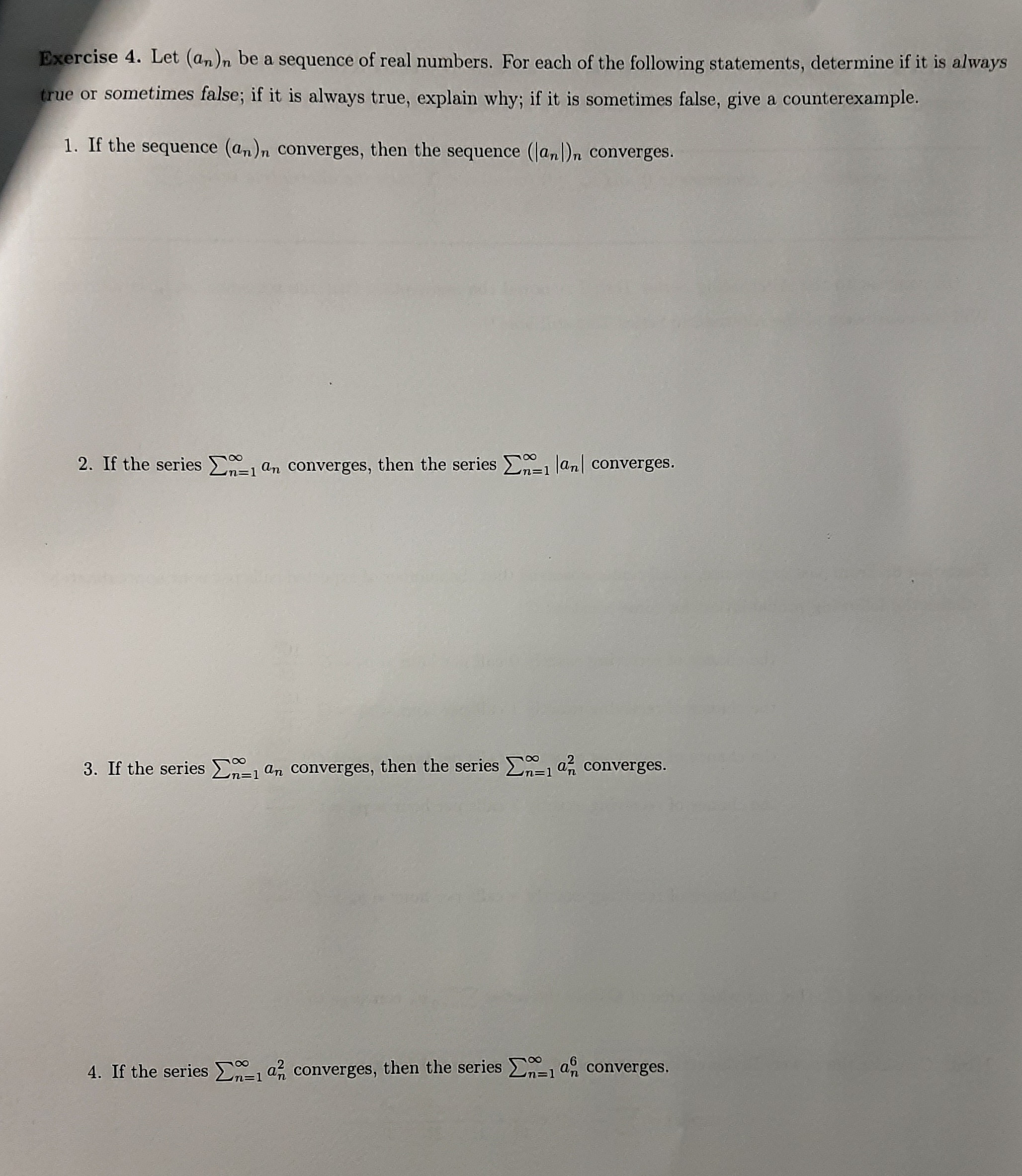 Solved Exercise 4 Let Ann Be A Sequence Of Real Numbers 