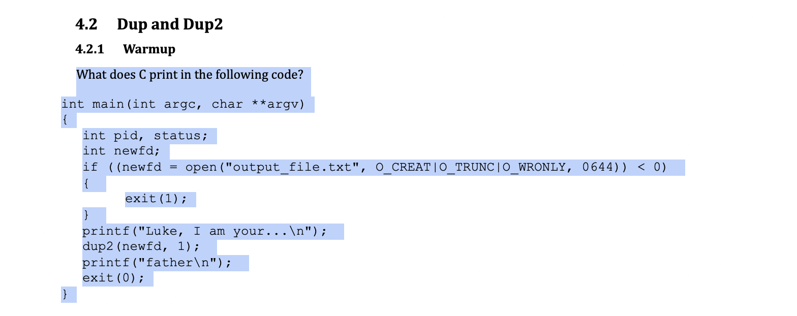 Solved 42 Dup And Dup2 421 Warmup What Does C Print In 2725