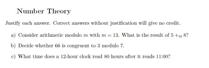 Solved Number Theory Justify each answer. Correct answers | Chegg.com