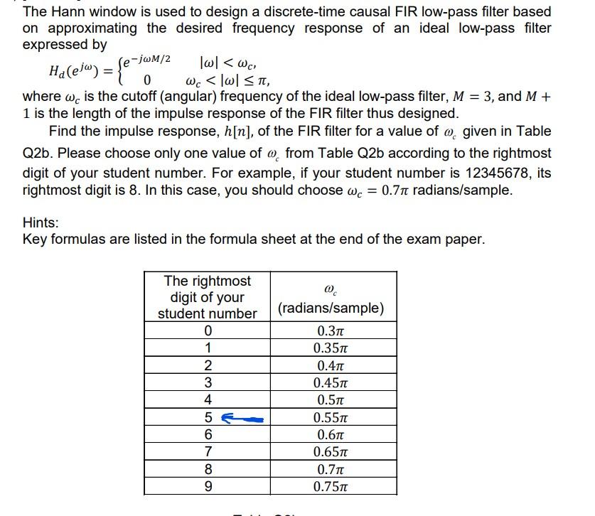 Solved The Hann window is used to design a discrete-time | Chegg.com