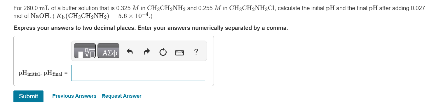 Solved For 260.0 mL of a buffer solution that is 0.325M in | Chegg.com