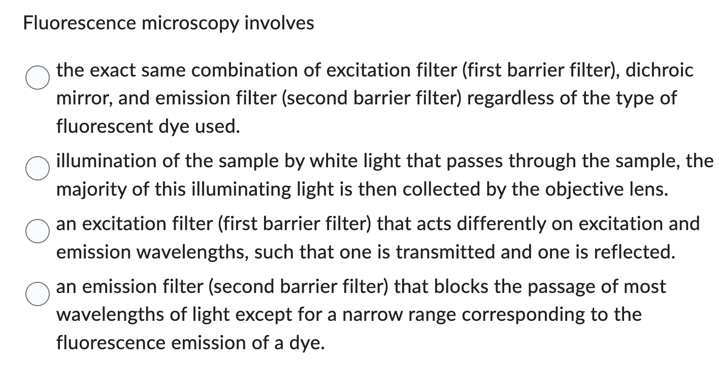 [Solved]: Fluorescence microscopy involves the exact same