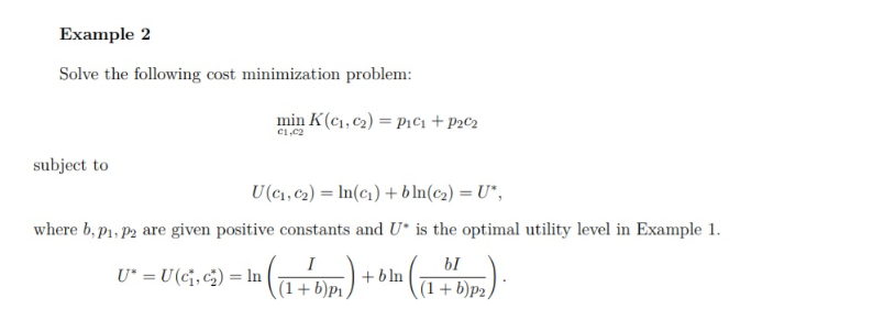 Solved Example 2 Solve the following cost minimization | Chegg.com