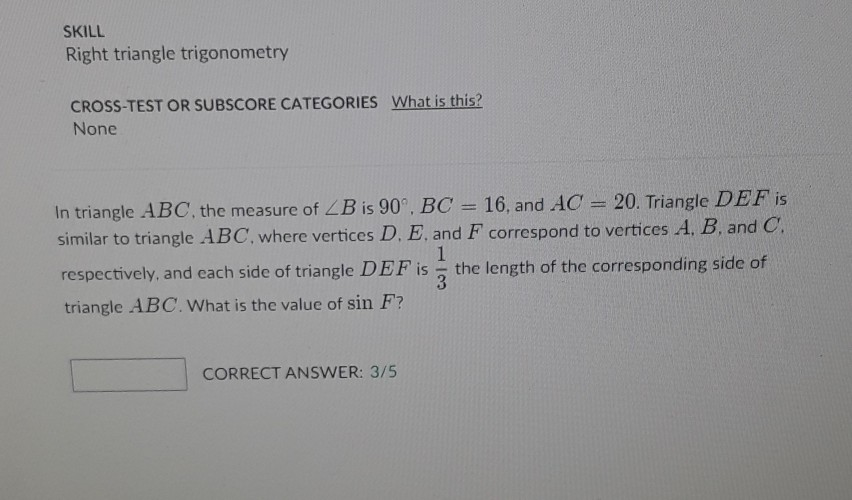 Solved SKILL Right triangle trigonometry CROSS-TEST OR | Chegg.com