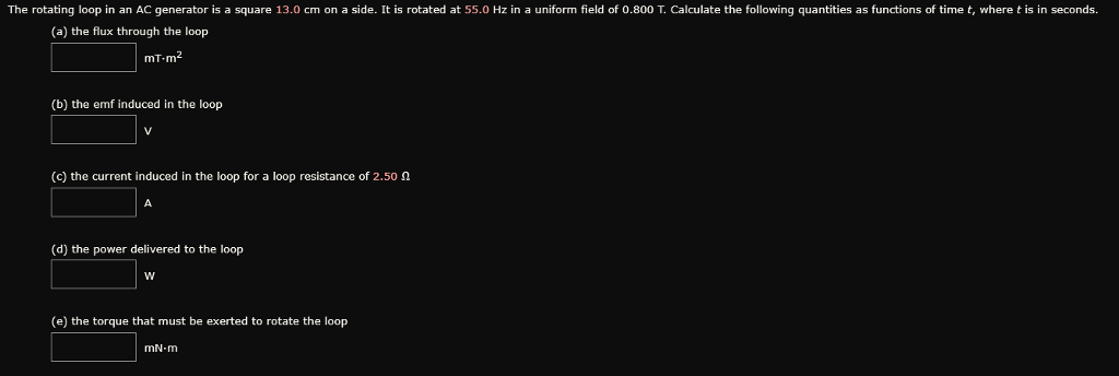 Solved The rotating loop in an AC generator is a square 13.0 | Chegg.com