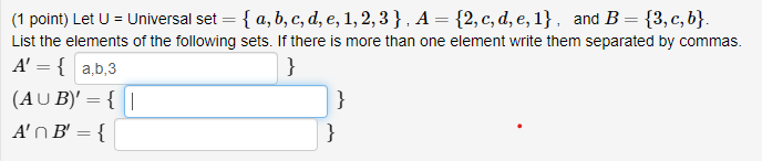 Solved (1 point) Let U= Universal set | Chegg.com