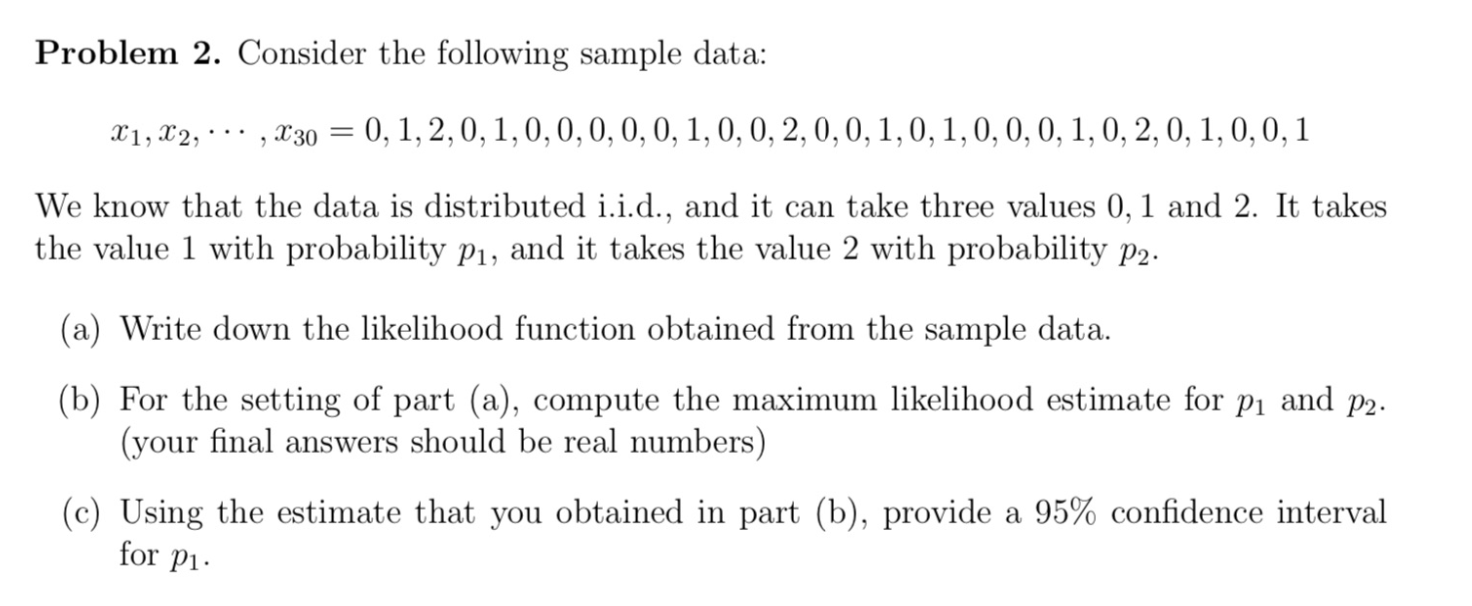 Solved Problem 2. Consider the following sample data: | Chegg.com