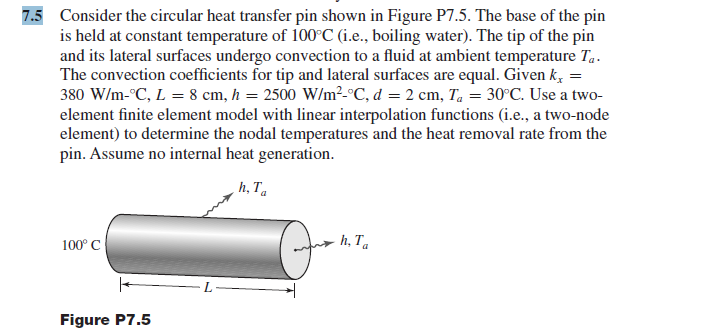 Solved 7.5 Consider the circular heat transfer pin shown in | Chegg.com
