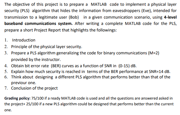 The objective of this project is to prepare a MATLAB | Chegg.com