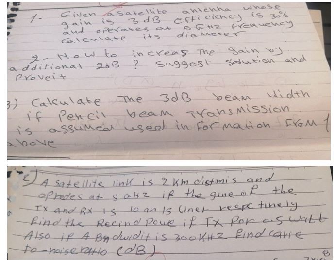 Solved 1- Fiven asatellite ahtehha whose gain is 3 dB | Chegg.com