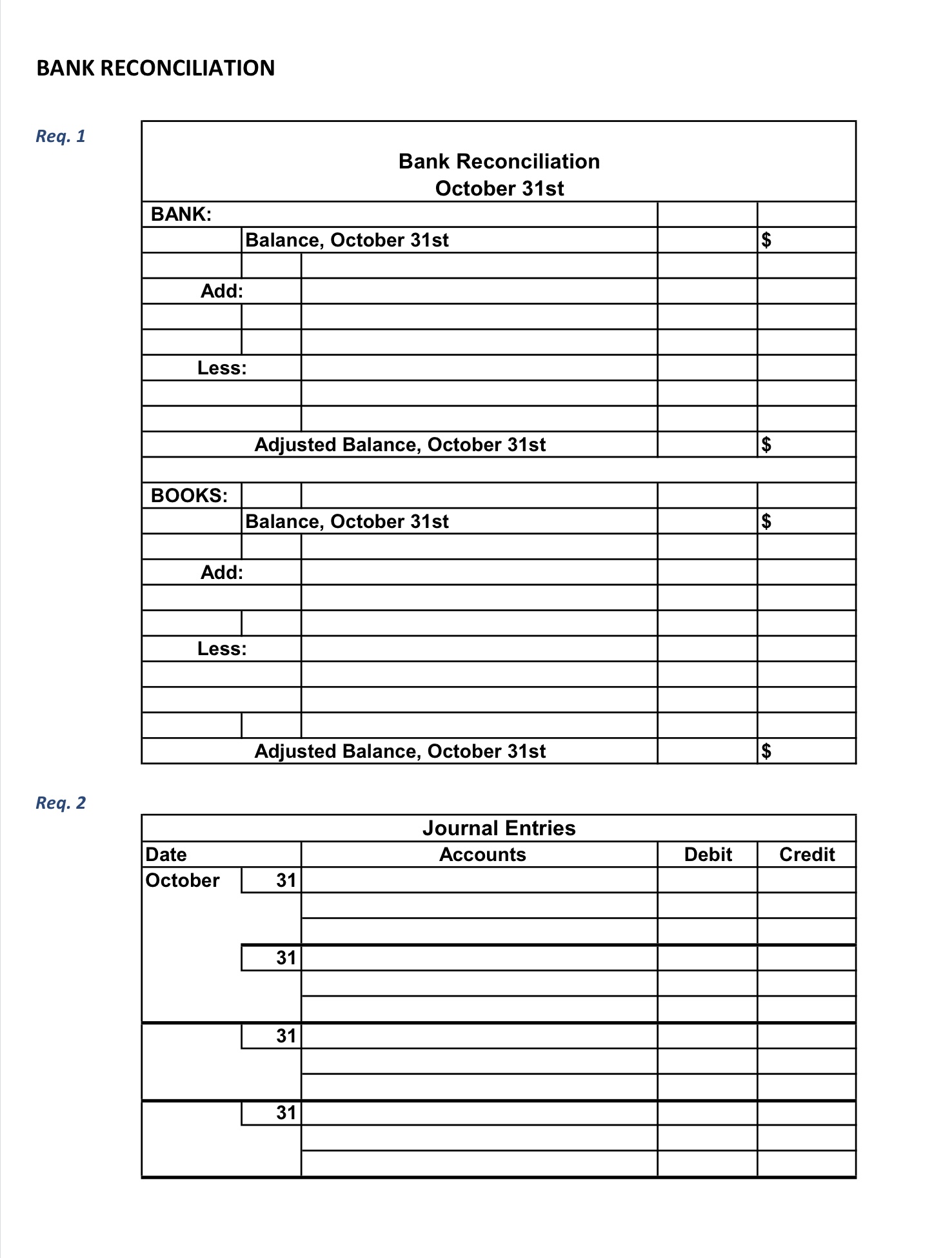 EXERCISE ONE: Bank Reconciliation Example Try | Chegg.com