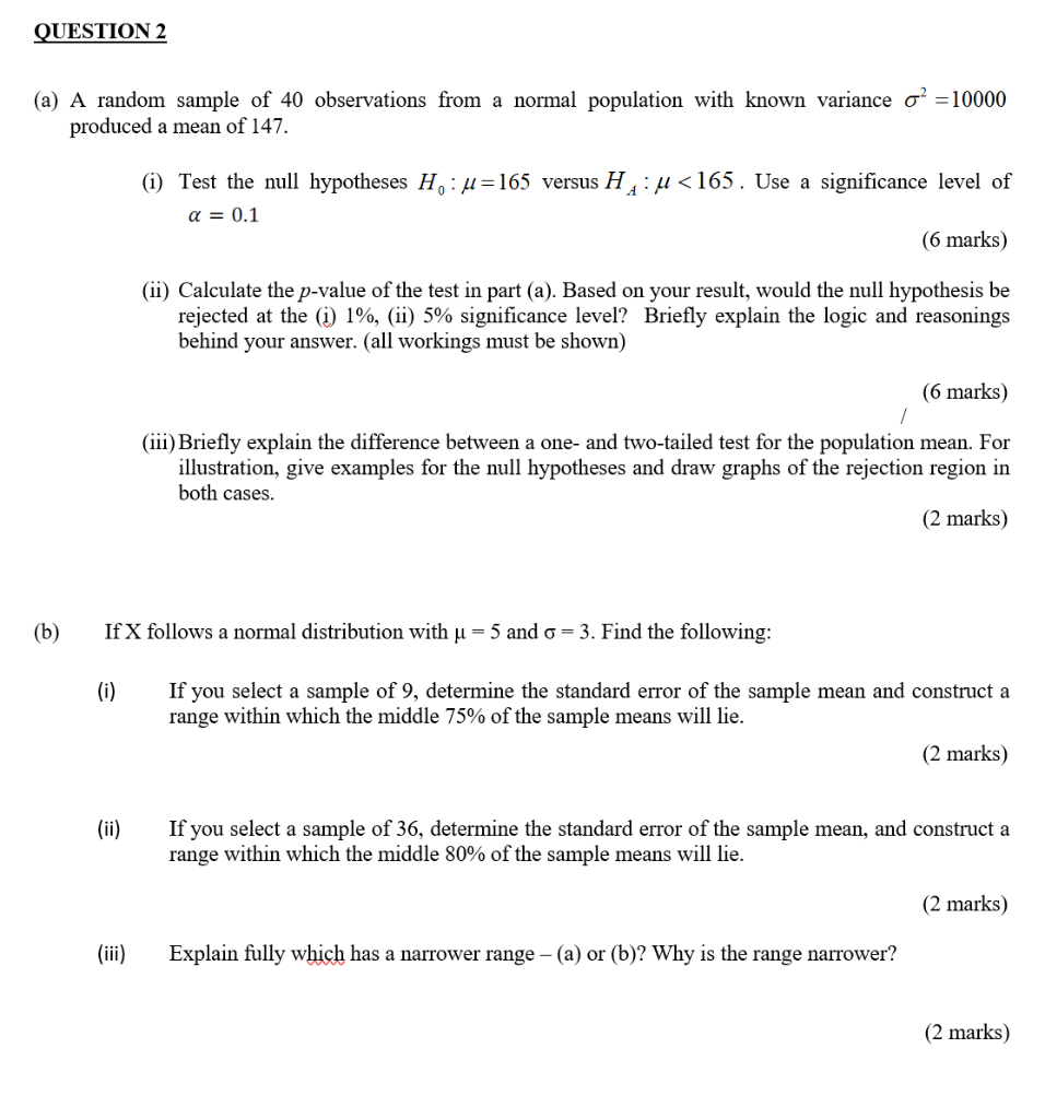 Solved QUESTION 2 (a) A random sample of 40 observations | Chegg.com