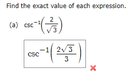 Solved Find the exact value of each expression. 2 (a) csc | Chegg.com