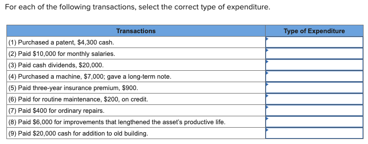 Solved For each of the following transactions, select the | Chegg.com