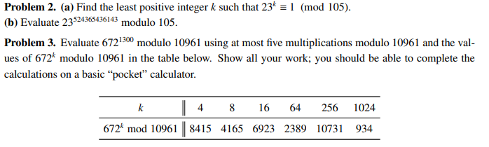 Solved Problem 2. (a) Find the least positive integer k such | Chegg.com