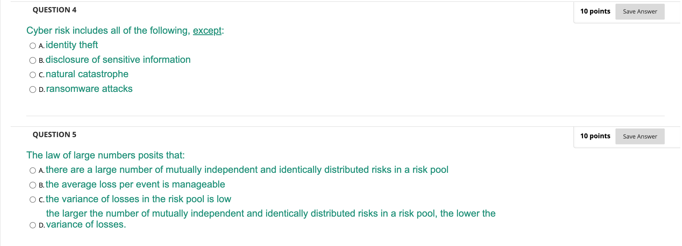 Solved (ber risk includes all of the following, except: A. | Chegg.com