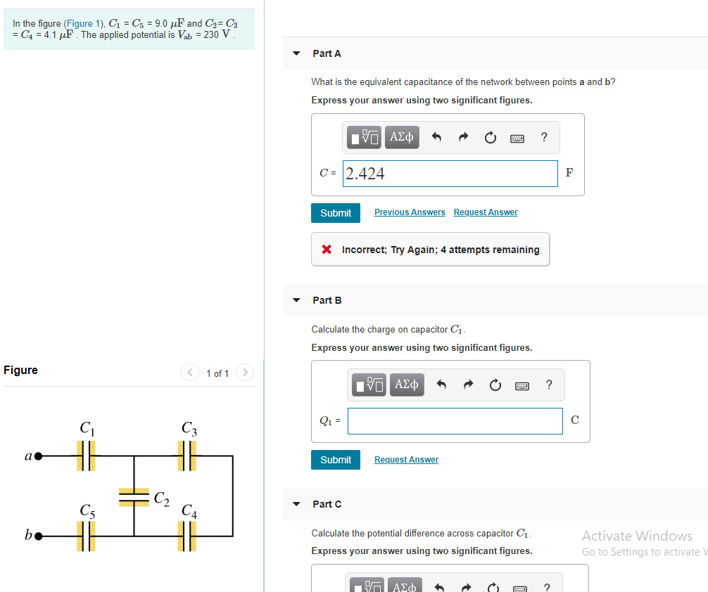 Solved In the figure (Figure 1), C1 = C5 = 9.0 μF and C2= C3 | Chegg.com