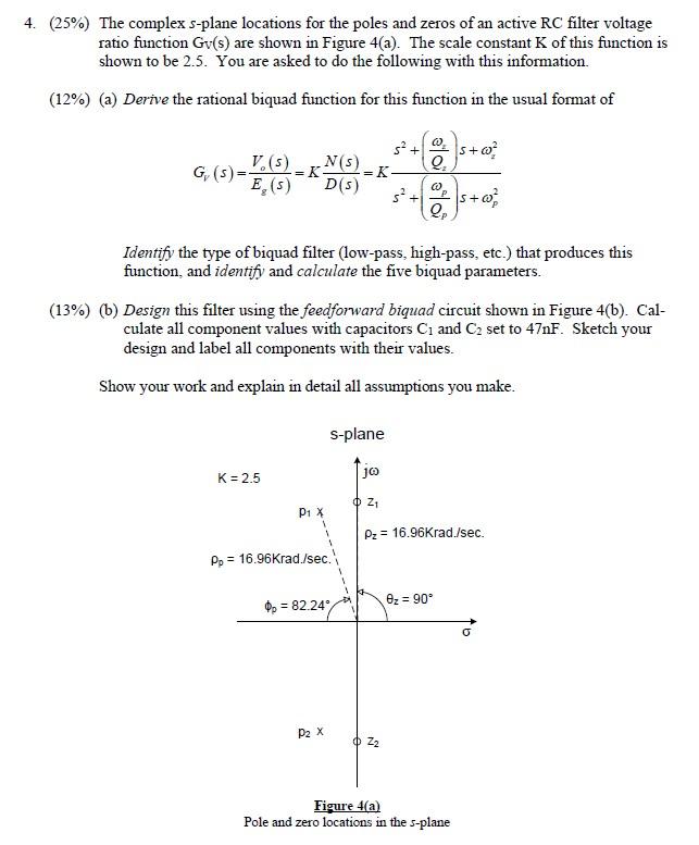 4. (25%) The complex s-plane locations for the poles | Chegg.com