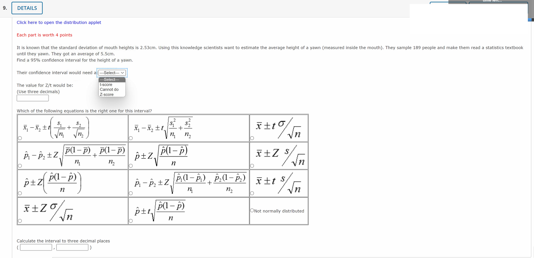 Solved 9. DETAILS Click here to open the distribution applet | Chegg.com
