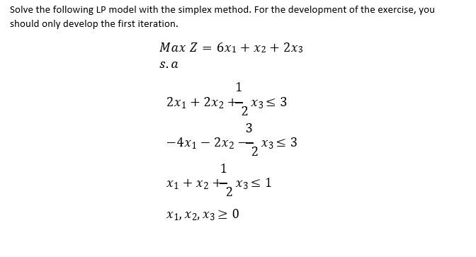 Solved Solve the following LP model with the simplex method. | Chegg.com