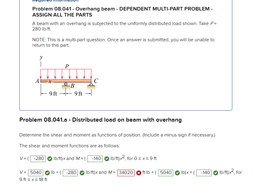Solved Problem 08.041 - Overhang beam - DEPENDENT MULTI-PART | Chegg.com Solved Problem 08.041 - Overhang beam - DEPENDENT MULTI-PART | Chegg.com