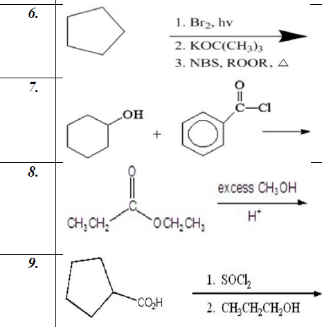 Solved 1. Br2, hv 2. KOC(CH3)3 3. NBS, ROOR, A excess CH3OH | Chegg.com