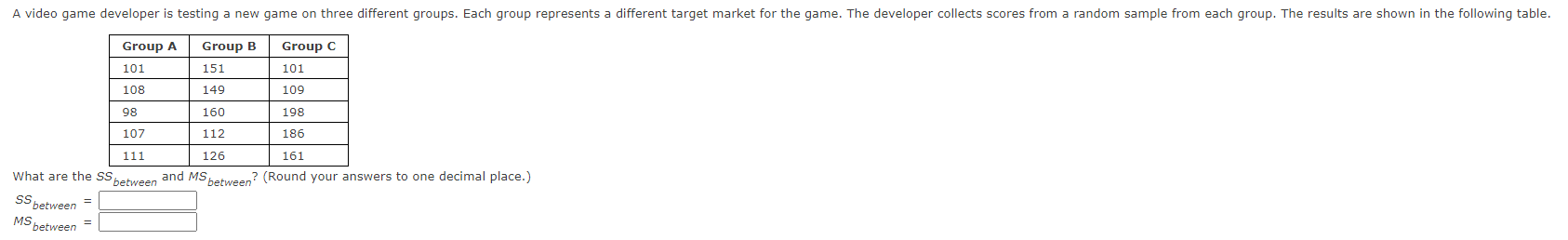 Solved What are the SSbetween and MSbetween ? (Round your | Chegg.com