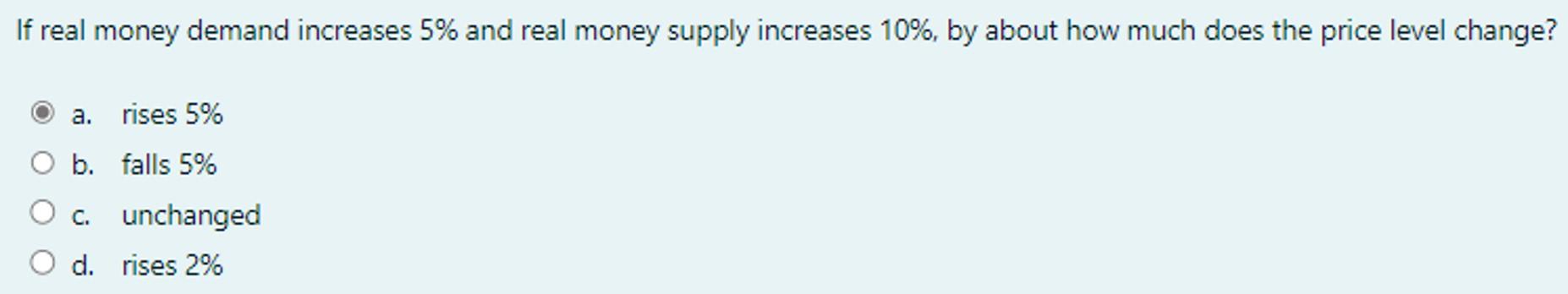 Solved If real money demand increases 5% and real money | Chegg.com