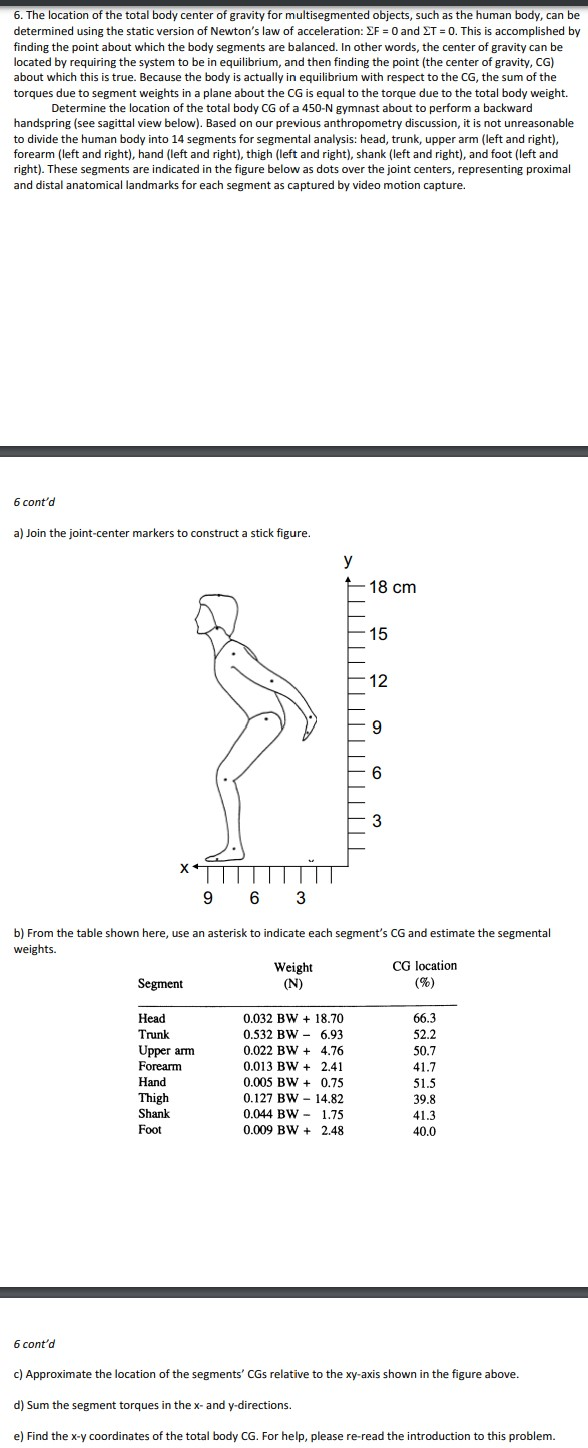6. The location of the total body center of gravity | Chegg.com