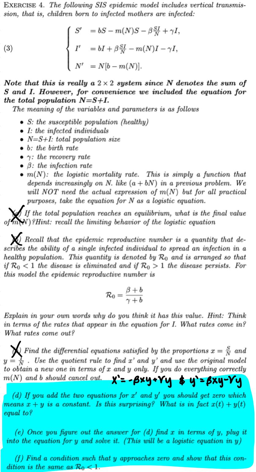 Solved Exercise 4 The Following Sis Epidemic Model Includes